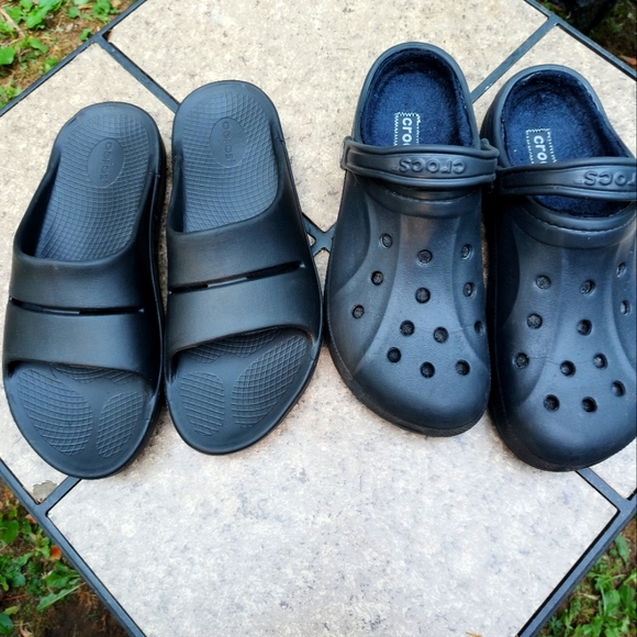 OOFOS | Shoes | Oofos Lined Crocs Mens 1 12 Sandals Shoes Black Slides ...